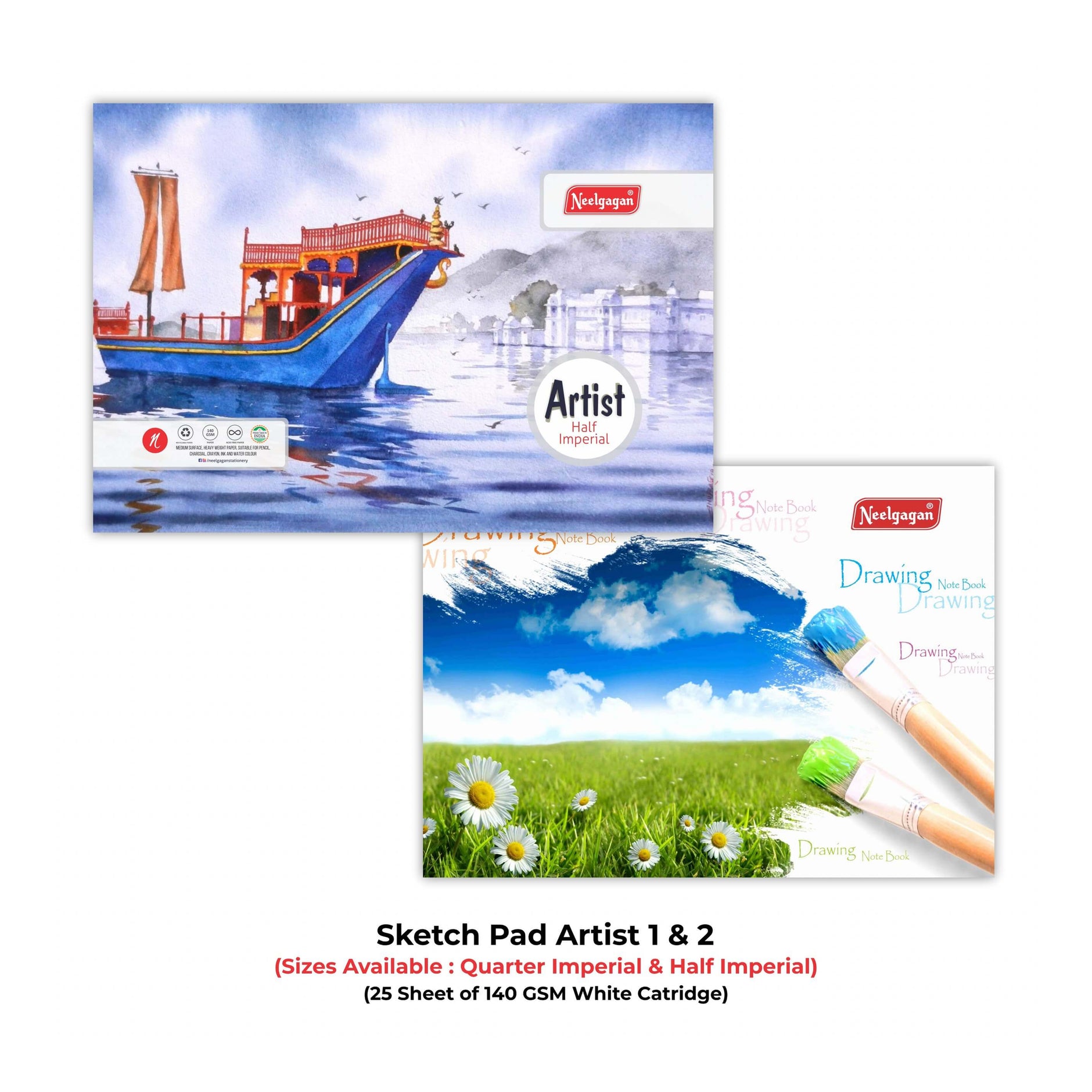 Artist Sketch Pad (Half & Quarter Imperial Size) 140 GSM - 25 Sheets ...