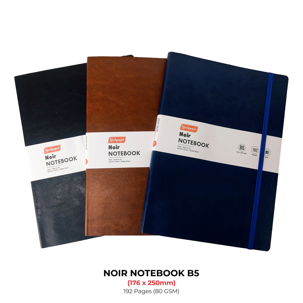 Noir Notebook – A6 / A5 / B5 Flexi Cover Round Corner 192 Page - With ...