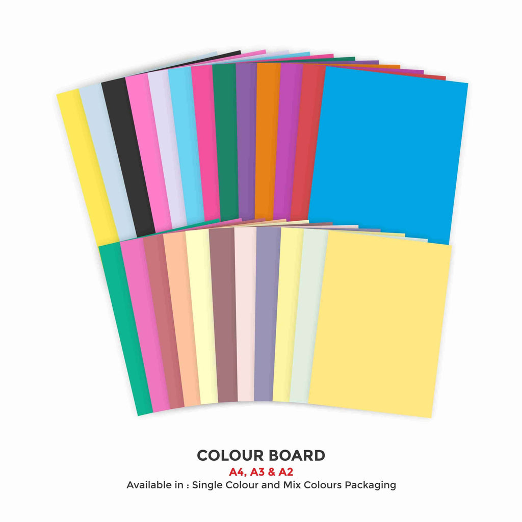Coloured Paper (Plain-Thick) - Pack of 20 Color Sheets in A4, A3 & A2 ...