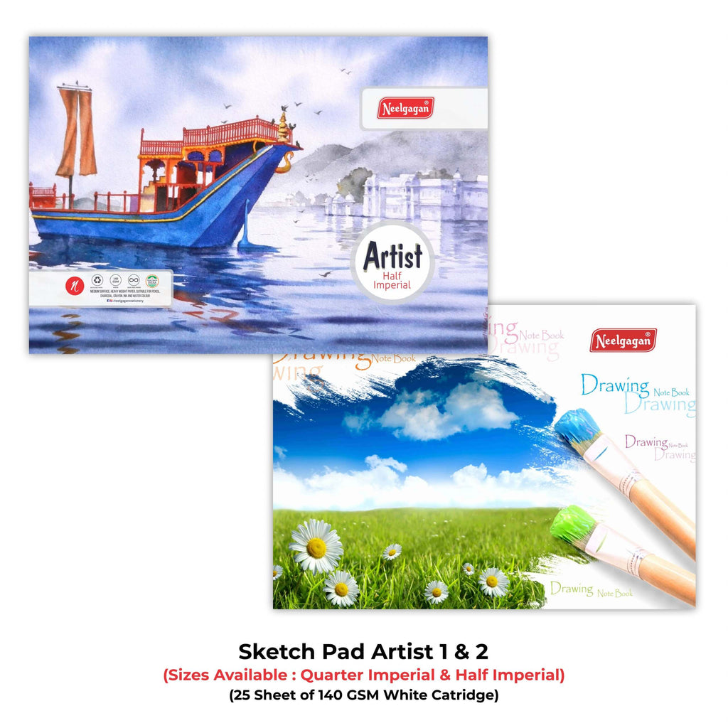 Artist Sketch Pad (Half & Quarter Imperial Size) 140 GSM - 25 Sheets ...