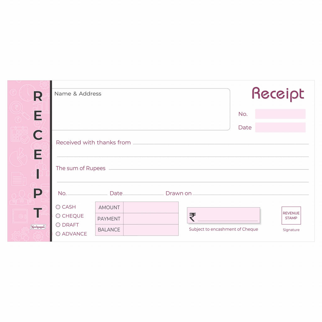 Cash Receipt Book, 50+50 Leaves, (11.0cm x 19.0cm) – Neelgagan